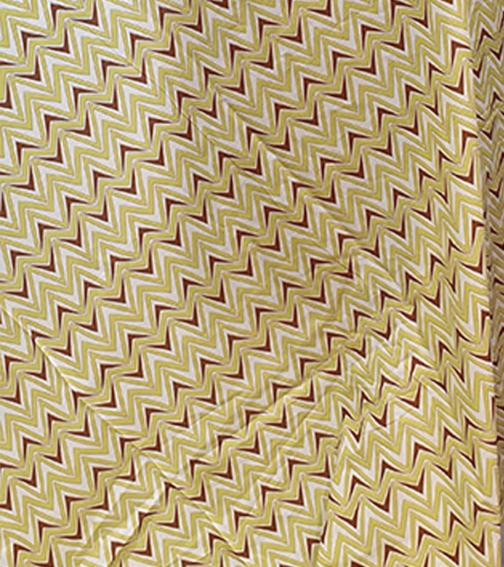 Stylish Pure Cambric Cotton Gold Zic Zac Printed Fabric » FABROHUB